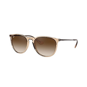 Ray-Ban RB4171F Erika Low Bridge Fit Round Sunglasses, Transparent Light Brown/Brown Gradient Dark Brown, 57 mm