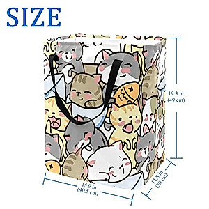 Cute Cats Doodle Print Collapsible Laundry Hamper, 60L Waterproof Laundry Baskets Washing Bin Clothes Toys Storage for Dorm Bathroom Bedroom