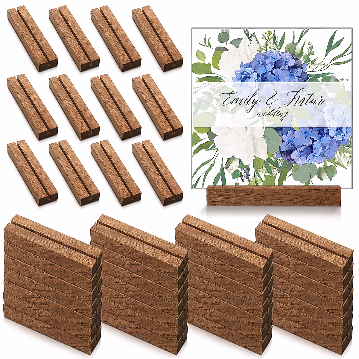 Roowest Wood Place Card Holders 4.5 Inch Rustic Wooden Table Number Holder Stands Acrylic Sign Holders Name Card Holder for Wedding Events Birthday Party Home Decoration(36 Pcs)