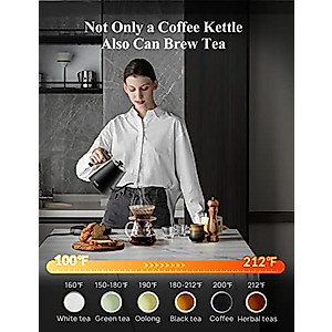 KLEAH Gooseneck Electric Kettle for Coffee Tea Brewing, 0.8L Pour Over Kettle, Keep Warm for 2H Stainless Steel Kettle Auto Shutoff Boil-Dry Protection Digital Display Black for Gift