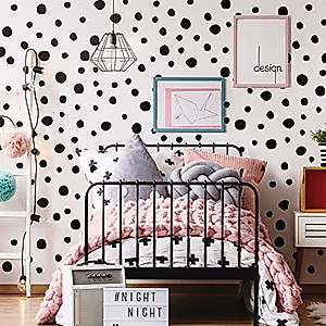 Colarr 1600 Pcs Black Polka Dot Wall Decals Boho Irregular Wall Stickers Vinyl Circle Wallpaper Stick and Peel for DIY Baby Kids Nursery Bedroom Living Room Bathroom Classroom Playroom, Black