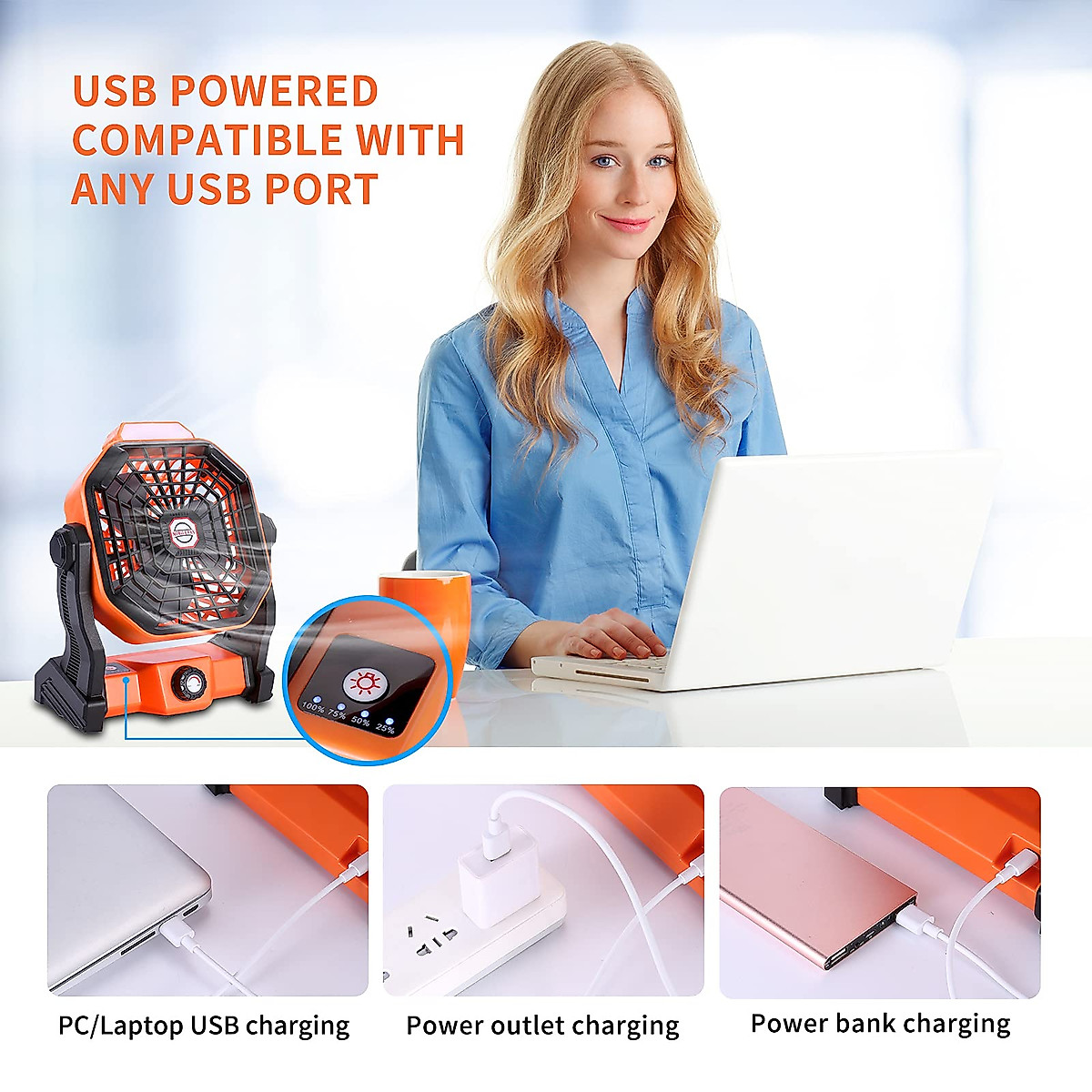 Nothers Outdoor Camping Fan with Led,Personal Usb Fan for Desk,Portable Fan USB Rechargeable,Battery Operated Fans for Home Cordless Fan for Tent,Travel,Bedroom,Table,Home,Canopy,Picnics with Hooks