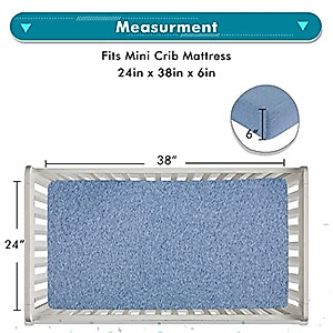 Dreamology 100% Cotton Jersey Knitted Mini Crib Sheets for Boys and Toddler, Soft and Breathable, Crib Sheets Girl Snug Fit, Machine Washable(P3,Denim Blue, Sky Blue/Gray Stripe, 38"x24"x6")