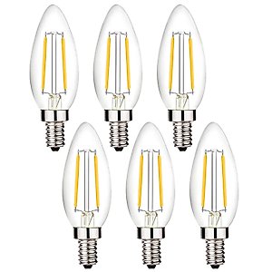 Beonllay 12 Volt LED Candelabra Bulbs E12 Base Light Bulb 25 Watt Warm White 2700K, 12-24 Volt Low Voltage Candelabra Bulbs LED 2W for 12 Volt System, 6 Pack