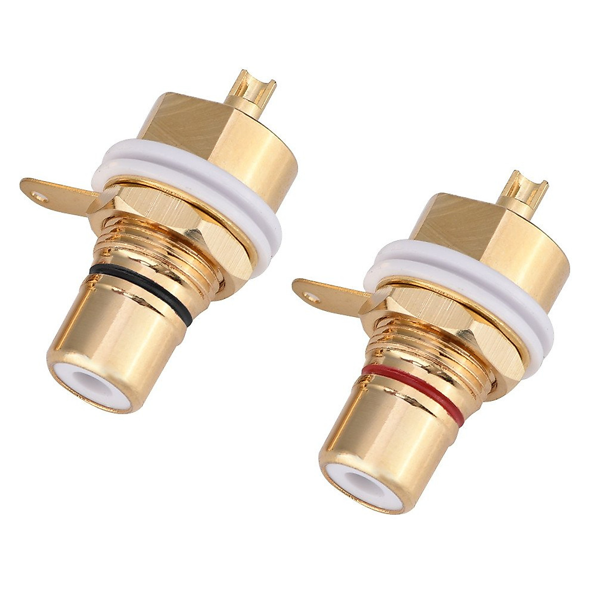 2 Pcs Terminal Gold Plated Copper Panel Mount Female Jack Terminal Socket Audio Connector