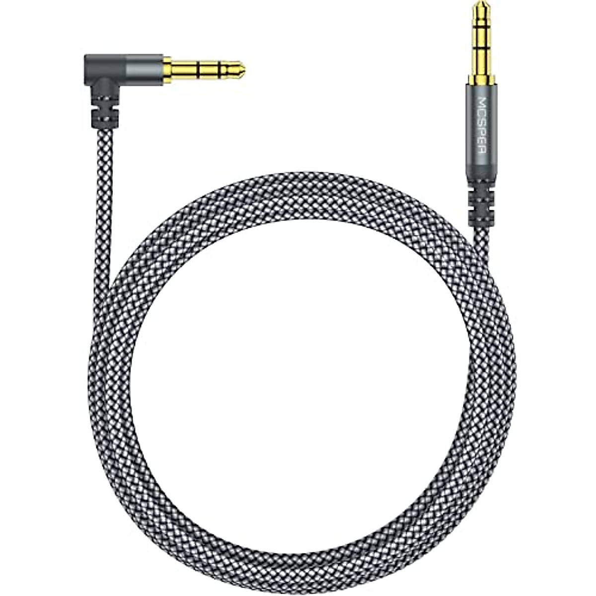 2 Pack Aux Cable, 10ft TRS Auxiliary Cables 90 Degree Right 3.5mm Nylon Braided 1/8 AUX Cord for Car Compatible with Stereos, Speaker, iPod iPad Smartphone, Headphones Sony,Echo Dot,Beats- Grey