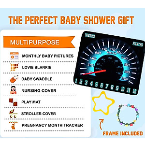 Racing Car Baby Monthly Milestone Blanket, Rally Speedometer,48x40in Soft Flannel, Newborn Mom Gifts, Baby Shower Age Growth Tracker with Bonus Maker BTLSSS43