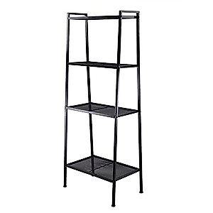 XIAOSENLIN 5-Shelf Modern Bookcase, Freestanding Ladder Bookshelf with Industrial Metal Frame for Living Room Bedroom Home Office (Black-4 Tier)