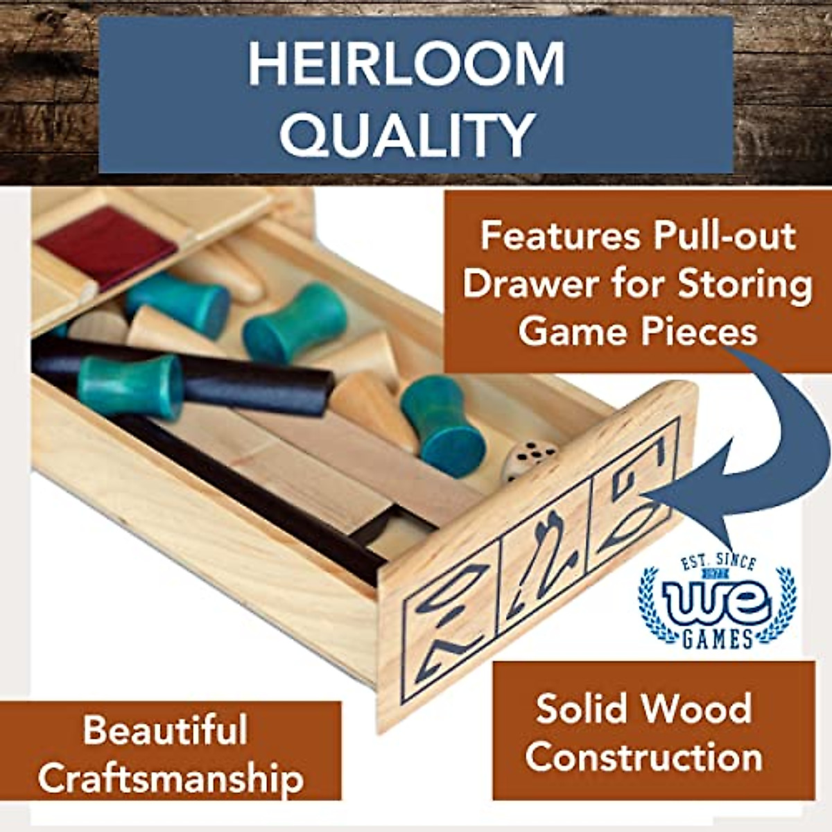 WE Games Senet Ancient Egyption Wooden Board Games, Strategy Board Game for Kids and Adults, Table Top Board Game with Built in Storage, with 10 Player Pieces, Keepsake Quality Desktop Game