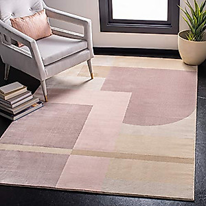 SAFAVIEH Orwell Collection 9' x 12' Pink / Purple ORW301U Mid-Century Modern Abstract Non-Shedding Living Room Bedroom Dining Home Office Area Rug