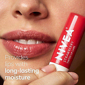 NIVEA Strawberry Lip Care, Tinted Lip Balm Pack with Shea Butter, Nourishing Oils and Vitamin C & E, 3-in-1 Moisture, Repair and Color, 0.17 Oz Stick, Pack of 4