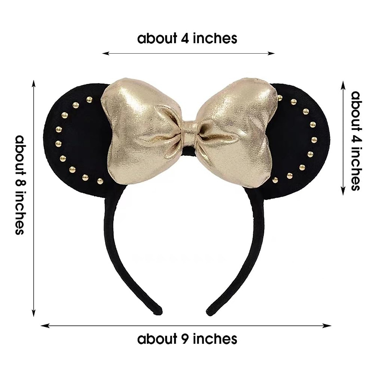 JIAHANG 3D Mouse Ear Hair Bow Headband, Velvet Hairband Park Party Decoration Costume Headwear Hair Accessories for Women Girls (3D-gold rivet)