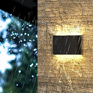 CHENBAI 12W Modern Black Hallway Wall Light IP65 Aluminum Waterproof Wall Lamp Modern Slim COB Exterior Up/Down Wall Mounted Square Light for Outdoor Home Garden Decorate Warm Light