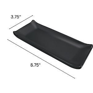 Needzo Rectangular Matte Black Plates, Melamine Serving Dishes for Appetizers or Desserts, 8.75 Inches x 3.75 Inches, 2 Pack