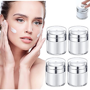 Minsily 4 Pack Airless Pump Jars, 1 Oz Airless Pump Bottles Cream Jar Vacuum Cosmetics Pump Bottle Dispenser, Travel Container Empty Airless Cosmetic Container for Skincare Cream Lotion Moisturizer