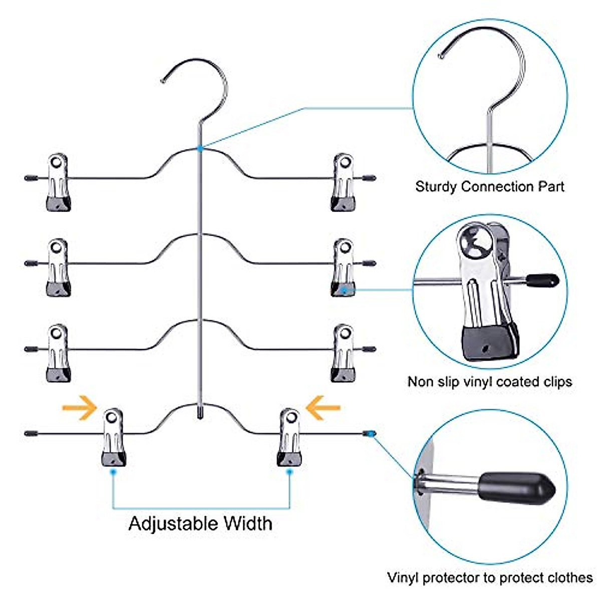 Baixnsj Space Saver Non Slip 4 Tier Trouser Skirt Hanger Silver+Apricot