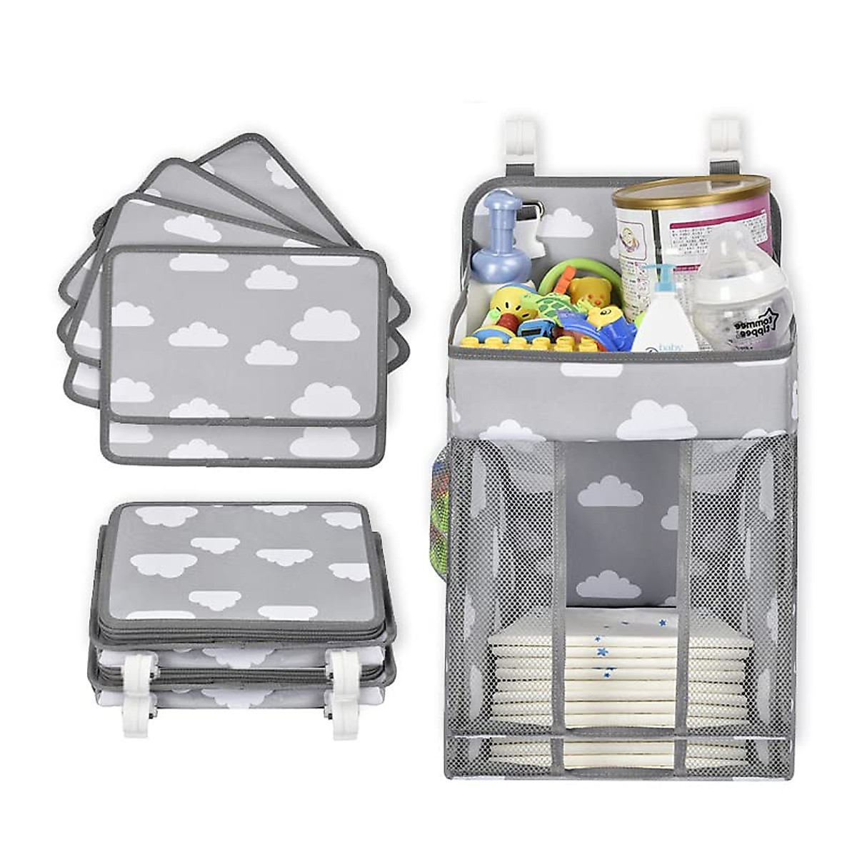 Hanging Organizer for baby Diaper Changing Table & Crib-Multiple Pockets-Diaper Holder for Newborn Baby Boy & Girl- 20x5.12x26 inches, Grey, BH1052