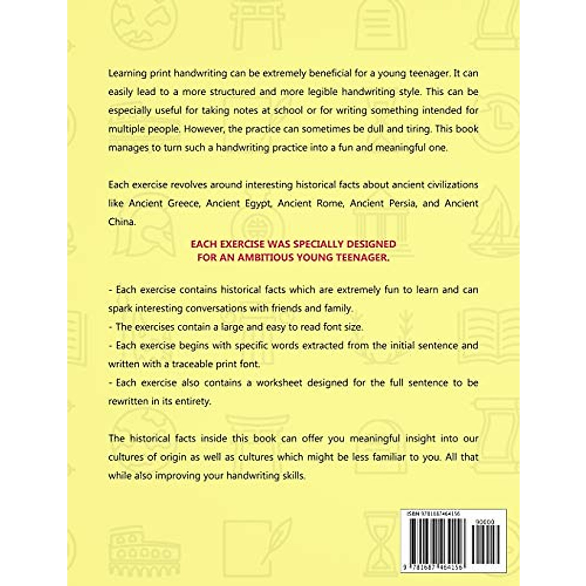 Print Handwriting Workbook for Teens: Practice Workbook with Amazing Historical Facts that Build Knowledge in a Young Teenager