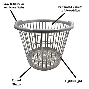 Set of 6 Grey Laundry Basket Lightweight One Bushel Capacity laundry hamper with lid Plastic storage baskets 1 Gift For home and garden use (17.5” x12”)