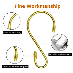 Waitkey 30 Pack S Hooks for Hanging, 3.15 inch Stainless Steel S Shaped Hooks Curtain Hooks Heavy Duty S Hooks for Hanging Pots and Pans, Plants, Jeans, Clothes, Jewelry, Towels, Cups (Gold)