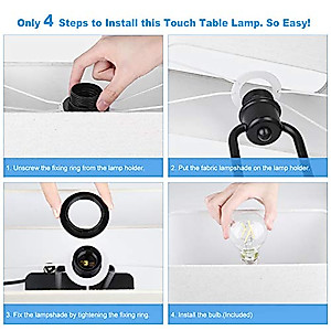 Bedside Touch Control Table Lamp with Dual USB Charging Ports 1 AC Outlet, 3 Way Dimmable Modern Nightstand Lamp with Cream Fabric Shade, Desk Lamp for Bedroom Living Room Office with 5000K LED Bulb