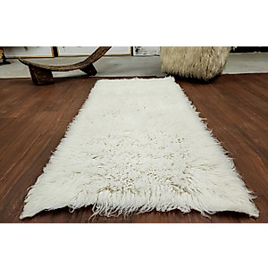Stylish 2x5 Flokati Rug - Runner | Soft and Fluffy 3” Pile | Premium 2000gsm Weight |100% Wool | Authentic Greek flokati | Off White Wool Rug | Great Gift Idea., NAT2k
