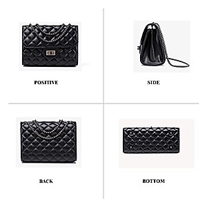 CEDDEOS Quilted Black Crossbody Bags Purses for Women, Small Handbags PU leather Shoulder Ladies Stylish Clutch Satchels Evening bag with Chain Strap