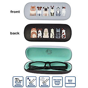 JAVOedge [4 PACK], Printed Front and Back Dogs Pattern Durable Hard Clamshell Eyeglass Storage Case w/Microfiber Cloth