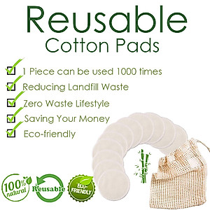 20PCS Reusable Makeup Remover Pads - Organic Bamboo Reusable Cotton Rounds with Laundry Bag, Washable Facial & Eye Makeup Cotton Pads