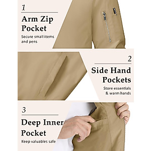 MAGCOMSEN Bomber Jacket Men Light Spring Jackets Lightweight Bomber Jacket Zip Up Light Coat with Pocket Casual Jacket Khaki,L