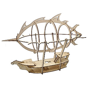 3D Airship Model Wood Laser Cut Hot Air Balloon with 1" Grids Fantasy Aerial Combat Terrain Map for D&D, Pathfinder, Warhammer and Other Tabletop RPG