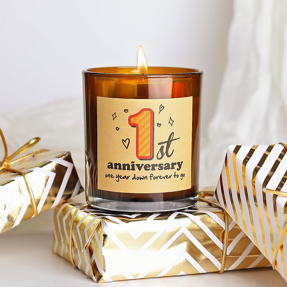 One Year Anniversary Candle Gifts for Him Her - 1st Anniversary Wedding Gifts for Couple, 1 Year Anniversary Unique Gifts for Girlfriend Boyfriend, 10 oz Lavender Candle