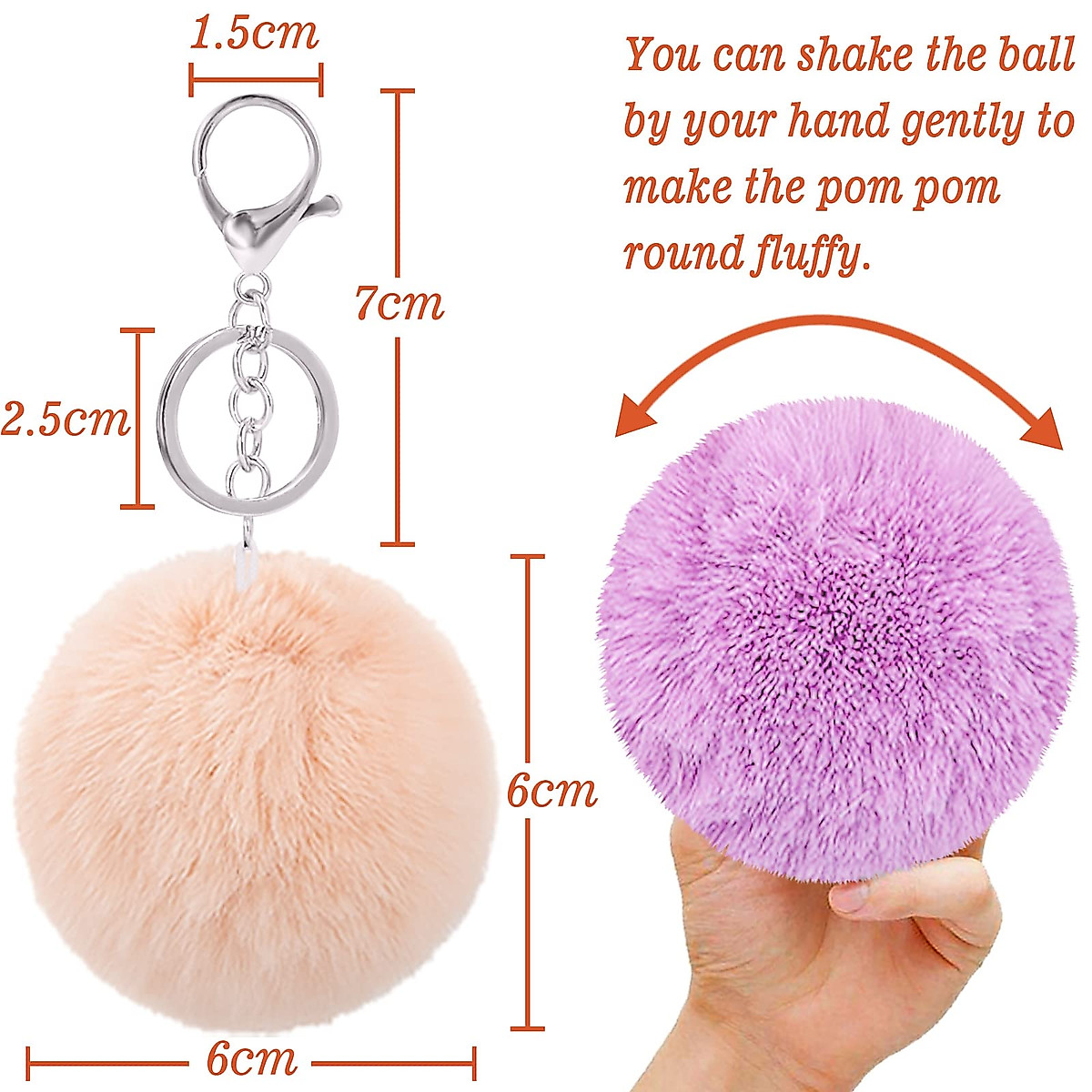 BQTQ 18 Pieces Pom Pom Keychain Rabbit Faux Fur Pom Pom Balls Keychain Fluffy Pom Pom with Keychain Hooks for Women Girls Bag Accessories (18 Bright Colors)