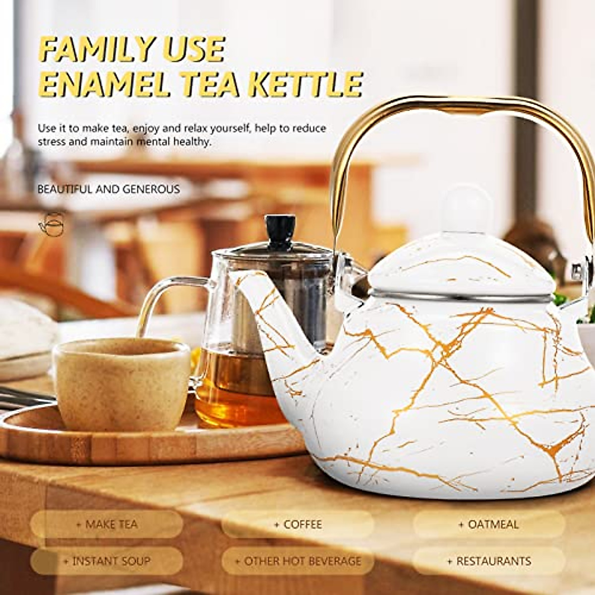 Enamel Teapot Porcelain Enameled Teakettle 1.5L Vintage Tea Kettle Teapot Water Kettle Coffee Kettle Teapot Water Boiling Kettle for Home Gas Stove