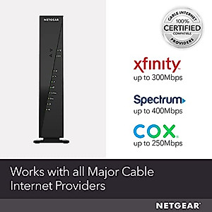 NETGEAR Cable Modem WiFi Router Combo C6300 | Compatible with Providers Xfinity by Comcast, Spectrum, Cox | Plans Up to 400Mbps | AC1750 WiFi Speed | DOCSIS 3.0.