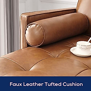 Vonanda Sofa Couch, Sectional Couch Convertible Sectional Sofa L Shaped Couch with Reversible Chaise and Bolster Pillows, Faux Leather Couch for Living Room, Apartment and Small Space, Caramel