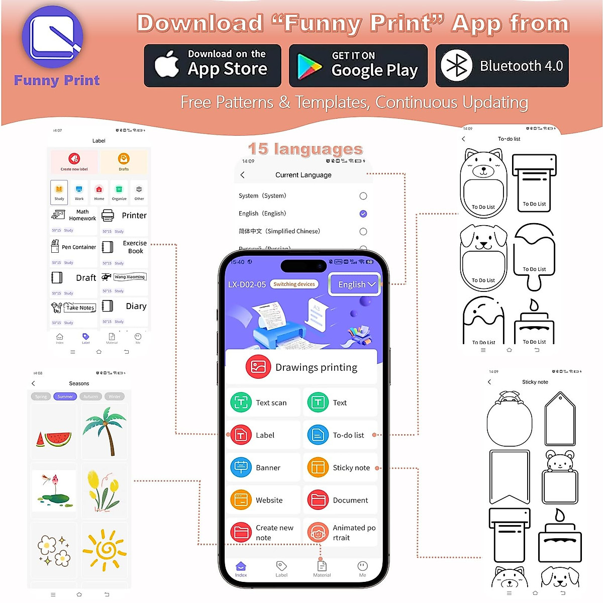 DOLEWA Mini Sticker Printer, Portable Thermal Inkless Sticker Maker with 8 Rolls Coloed Paper & 12 Pens, Wireless Thermarote Printers for Photos, Study Notes, Scrapbook, Journal, Memo (Doodle)