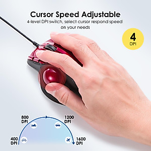 SANWA Wired Ergonomic Trackball Mouse, Computer Rollerball Mice, Laser Sensor, 34mm Trackball, 400/800/1200/1600 Adjustable DPI, 5 Buttons, Compatible with MacBook, Laptop, Windows, macOS, Chrome OS