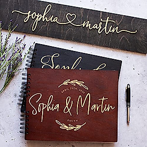 Wedding Guest Book Personalized with 9 Designs & 5 Rustic Colors - 2 Optional Sizes - Customized Guestbook Registry Sign-in with Name - Date, Hard Cover Laser Engraved Guest Book