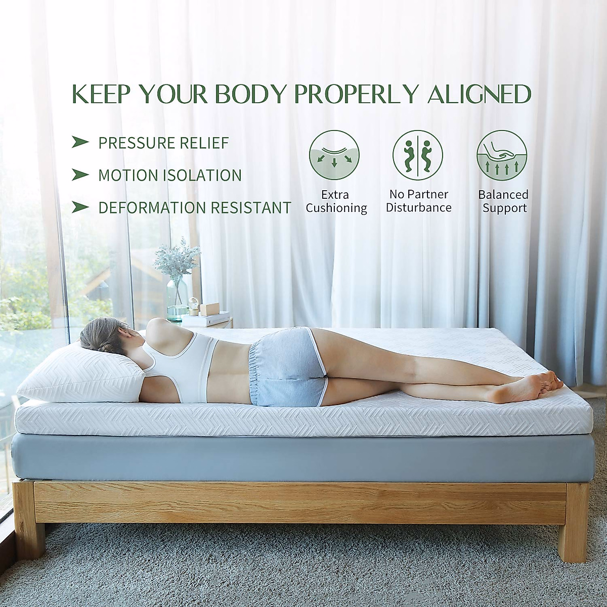 Novilla 4 Inch Foam Mattress Topper Queen, Medium Firm Queen Mattress Topper, Gel Infused for Motion Isolation & Pressure Relieving, with Breathable Cover, Queen Size