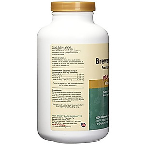 NaturVet Brewers Dried Yeast Formula with Garlic Flavoring Plus Vitamins for Dogs and Cats, Chewable Tablets, Made in The USA with Globally Source Ingredients 1000 Count