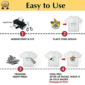 TransOurDream Heat Transfer Paper for Light T Shirts (20 Sheets, 8.5x11") Clear Iron on Transfer Paper for Light &White Fabrics Printable Heat Transfer Vinyl for Inkjet Printer (Trans-1)