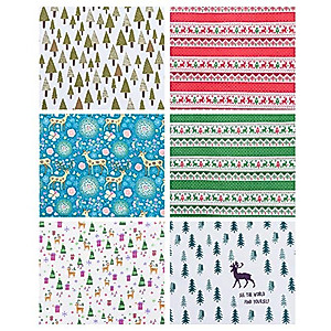 Healifty Fabric 6pcs Christmas Fabric Cotton Fabric Bundle Squares Patchwork Cloth Quilting Fabric Cloth for DIY Christmas Wreath Doll Dress Coaster Sewing Quilting 40x50cm Linen Fabrics
