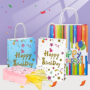 Colodeol Birthday Gift Bag with Handle,24 PCS Gift Bags Assorted Sizes, Large, Medium, Small Size Gift Bag for Kids, Boys, Girls, Women and Men’ Birthdays Party