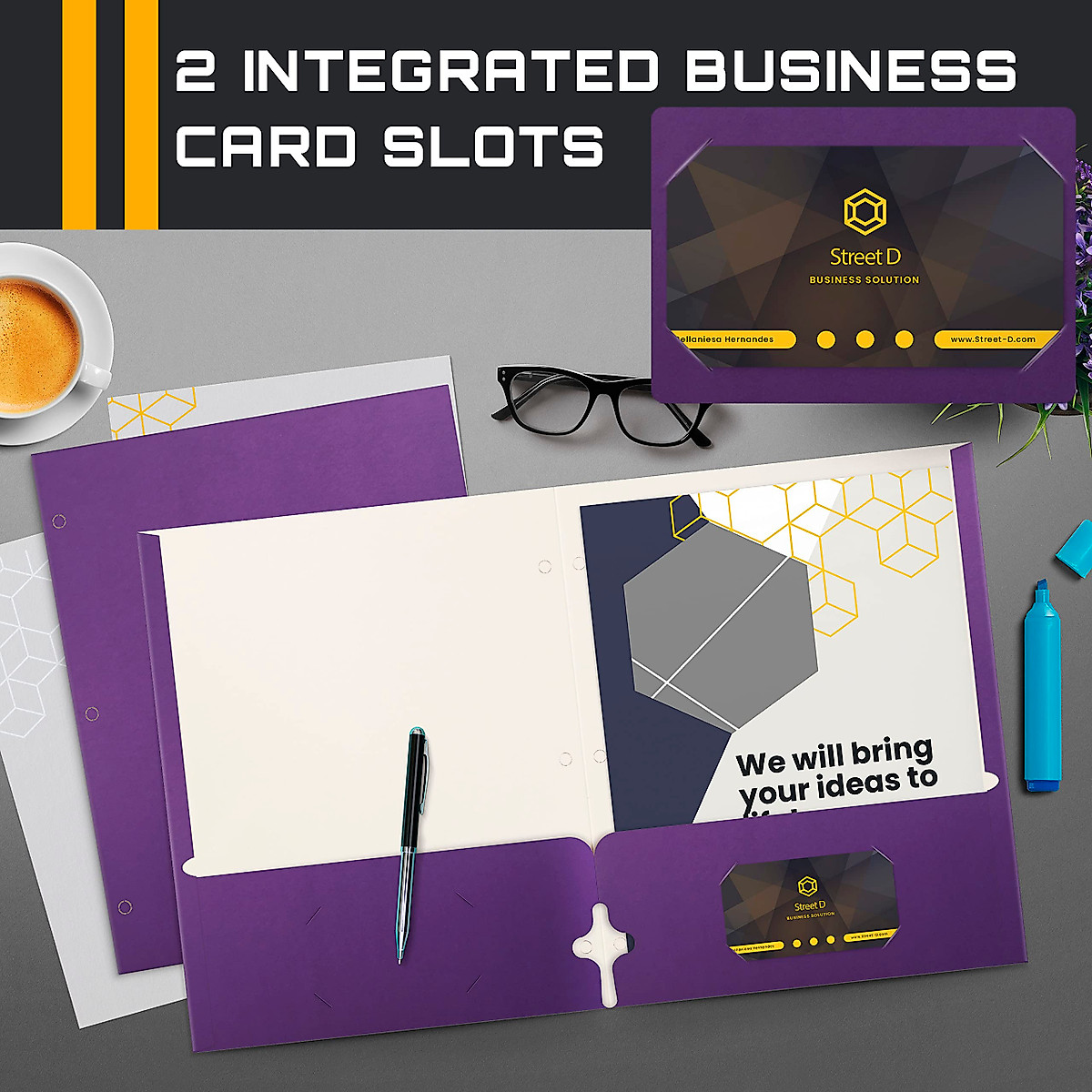 Two Pocket Portfolio Folders, 50-Pack, Purple, Letter Size Paper Folders, by Better Office Products, 50 Pieces, Purple