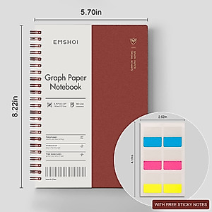 EMSHOI Graph Paper Spiral Notebook 5.7" x 8.22" - 4 Pack 640 Pages 100gsm Thick Grid Paper, A5 Graph Paper Notebook, Plastic Hardcover Journals for Writing Engineering Graphing Work School Supplies