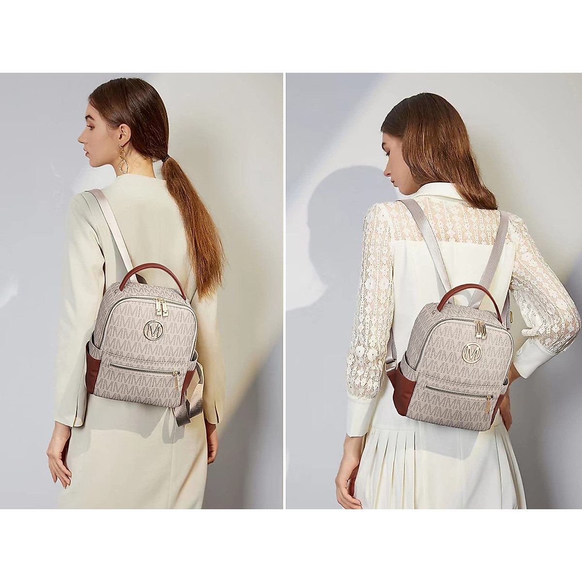 MKP Small Backpack Purse for Ladies Women Fashion Multi Pockets Daypacks with Front Zip Pocket