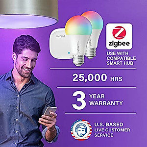 Sengled Smart Light Bulb Starter Kit, Smart Bulbs that Work with Alexa, Google Home, Color Changing Light Bulb, Alexa Light Bulbs, A19 E26 Dimmable Bulbs 800LM, 8.6W (60W Equivalent), 2 Pack with Hub