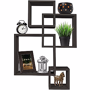 Greenco 4 Cube Intersecting Shelves | Easy-to-Assemble Floating Wall Mount Shelves for Bedrooms and Living Rooms | Decorative Wall Shelves | Modern Floating Cube Shelves for Wall, Espresso Finish