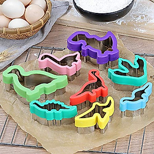 Dinosaur Cookie Cutters Set - Stainless Steel Shaped Cookie Candy Food Cutters Molds for DIY, Kitchen, Baking, Kids Dinosaur Theme Birthday Party Supplies Favors (8pack)
